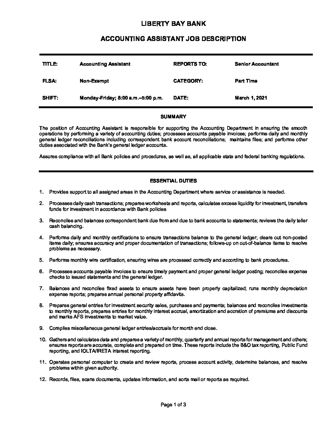 Accounting Assistant Job Description 2021 03 01 Liberty Bank